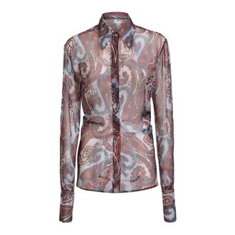Dsquared2 Femme, Blouses et Chemises, Brun, Taille: 36 FR Chemise Transparente à Imprimé Paisley