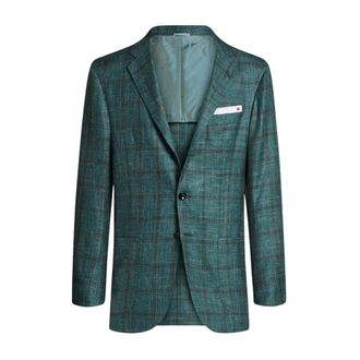 Kiton Homme, Vestes, Vert, Taille: S Veste crois&eacute;e &agrave; carreaux en cachemire, soie et lin
