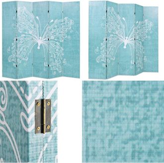 vidaXL Raumteiler klappbar 200 x 170 cm Schmetterling Blau - Raumteiler - Paravent - Wandteiler - Wohnbereich - Dekoration - Home & Living