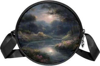 Generic Petit sac &agrave; bandouli&egrave;re Circle pour femme, petit sac &agrave; bandouli&egrave;re avec fermeture &eacute;clair, bretelles r&eacute;glables, sac &agrave; main rond d&eacute;contract&eacute; pour femmes