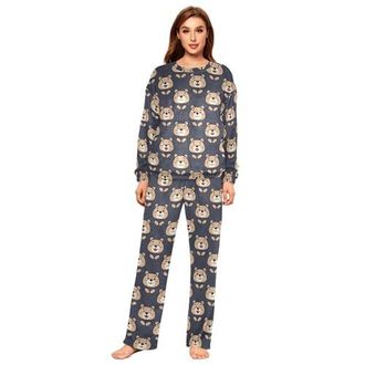 Alaza Ensemble de pyjama en polaire pour femme, ours mignon, vêtements de détente à manches longues, vêtements de nuit deux pièces, pyjama thermique, super 