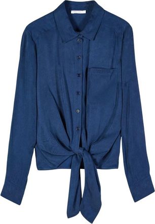 Patrizia Pepe Femme, Blouses et Chemises, Bleu, Taille: 36 FR Soft Tie-Waist Shirt