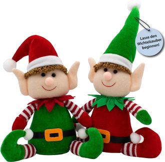 KDA Wichtel-Set Edda & Edgar - 2er Weihnachtsdeko Figuren | Weihnachtliche Stoff-Wichtel mit M&uuml;tze | Niedliche Elfen als Deko f&uuml;r Regal, Elf on The Shelf 