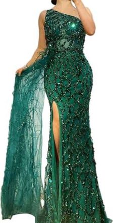 ORANDESIGNE Robe de Soiree Femme Longue Sexy Fente VolantéE éPaules DéNudéEs Robes De SoiréE sans Manches Elégant Dos Nu Dress de Soirée Cérémonie Cocktail Mariag