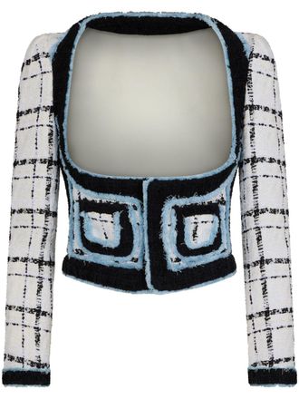 Dsquared2 veste corset Boucl&egrave; en coton m&eacute;lang&eacute; - Blanc