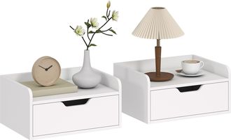 HOMCOM Set aus 2 Wand-Nachttischen H&auml;ngende Nachttische - Schublade, Ablagefl&auml;che - aus Holz Ma&szlig;e: 40 L x 30 B x 19,5 H cm Wei&szlig;