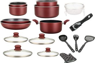 Herzberg Kochtopfset - 17-teiliges Induktions-Topf- und Pfannenset - Geschmiedetes Aluminium mit Marmorbeschichtung - Abnehmbarer Griff - Antihaft - Alle Herda