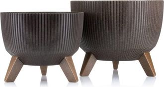 HowHomely 2X Coffee Espresso Blumenk&uuml;bel | Deko Blumentopf mit 3 Beinen | Langlebige &Uuml;bertopf f&uuml;r Wohnzimmer oder Garten | Set aus 2 Blumen&uuml;bertopf (18x29cm & 1