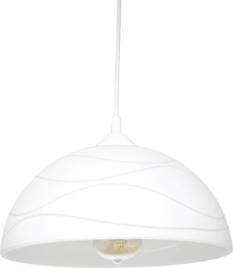 Licht-Erlebnisse Hängelampe Glas Metall Weiß Küche Esstisch Ø30 cm rund E27 blendarm Retro Schirm Pendelleuchte Esszimmer ADANIA