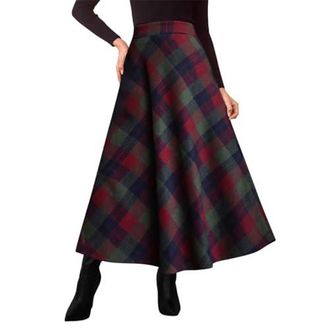 Minetom Jupe Longue Femme Hiver &Eacute;l&eacute;gant Carreaux Haute Taille Maxi Jupes en Laine A-Line Taille &Eacute;lastique Skirt C Plaid L