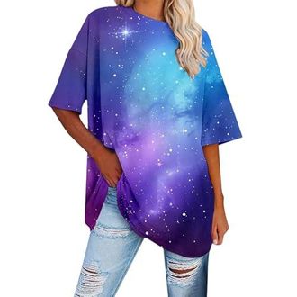 Generic T-shirt Galaxy pour femme - Imprim&eacute; galaxie - Tendance - Ciel &eacute;toil&eacute; - &Eacute;t&eacute; - Costume de carnaval - Costume de galaxie - Univers - Manches courtes, Ble