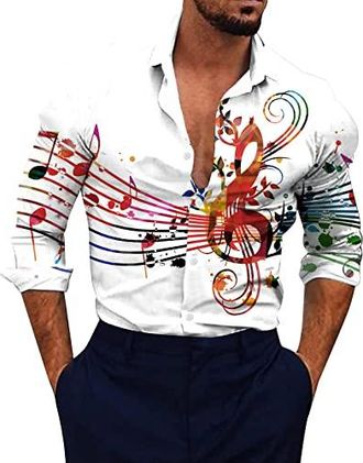 Generic Chemise boutonn&eacute;e &agrave; imprim&eacute; num&eacute;rique pour homme, chemise formelle d&eacute;contract&eacute;e &agrave; col &agrave; revers pour homme, chemises d&eacute;contract&eacute;es et &eacute;l&eacute;gantes, chemis