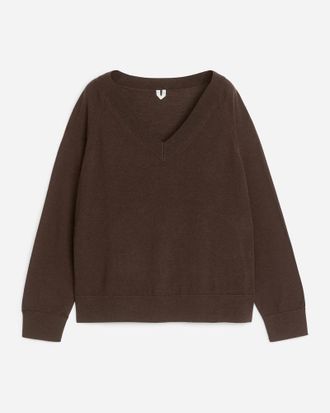 Arket Pullover Mit V-Ausschnitt Aus Merinowolle -Braun