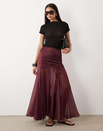 Asos Jupe en satin et mousseline avec ourlet en pointe - Prune-Violet