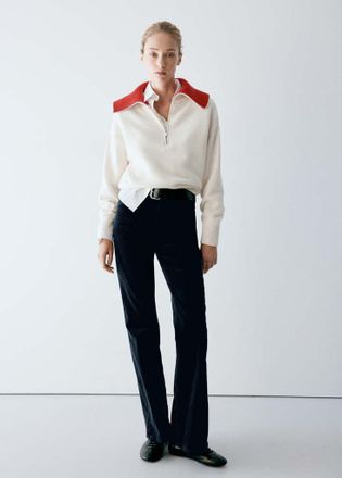 Mango Jean &eacute;vas&eacute; en velours c&ocirc;tel&eacute; bleu nuit - Femme - 32 - MANGO