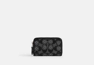 Coach Essential kleines Kartenetui mit Rundumrei&szlig;verschluss aus Signature-Jacquard mit Kristallen
