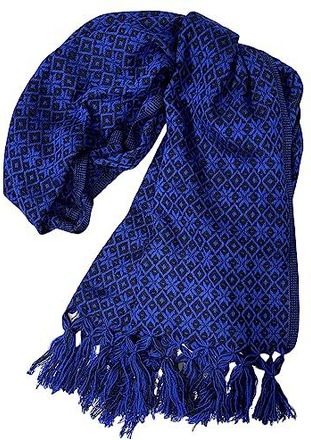 Generico Rebozo (foulard mexicain) artisanal Stars fait à la main au Chiapas, Mexique, Bleu marine et noir, Taille Unique