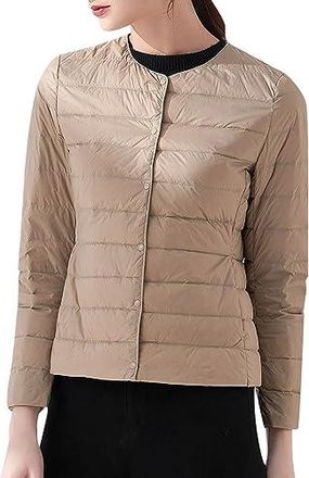 Generic Vestes pour femmes 2026 temp&eacute;rament chaud couleur unie col rond l&eacute;ger blanc sans col court slim fit doublure manches longues veste, kaki, 4XL