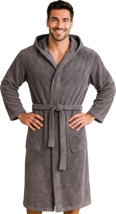 Morgenstern Bademantel Herren Kapuze Frottee 100% Baumwolle OEKO-TEX Lang Cadiz Grau XXL