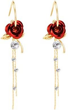 Generic &Eacute;l&eacute;gant Rose Fleur Goutte Longues Boucles doreilles suspendues pour Les Femmes &eacute;l&eacute;gant Gland Boucle doreille mari&eacute;e Mode Mariage f&ecirc;te Bijoux cadeauxOp