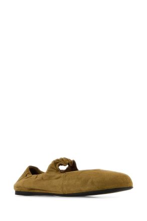 Miu Miu Womens Olive Green Suede Ballerinas Oliva Ballerine Flat Shoes