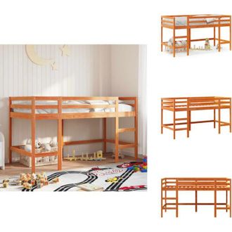 vidaXL Kinderhochbett mit Leiter Wachsbraun 80x200cm Massivholz Kiefer - Kinderhochbett - Holzbett - Kiefernholzbett - Jugendzimmerm&ouml;bel - Spielbett