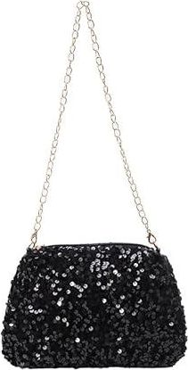 Generic Sac à bandoulière à paillettes avec chaîne pour femme, Noir, 240.00x10.00x160.00mm/9.45x0.39x6.3inch