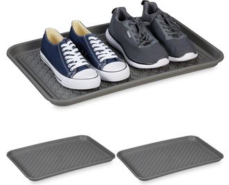 Relaxdays Schuhabtropfschale XL, 3er Set, Unterlage für nasse Schuhe, 60 x 40 cm, große Schuhablage Kunststoff, grau
