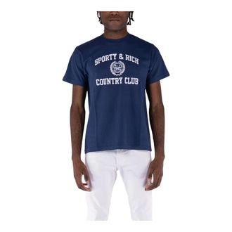 Sporty & Rich Homme, Tops, Bleu, Taille: XL T-shirt Varsity en Coton pour Homme