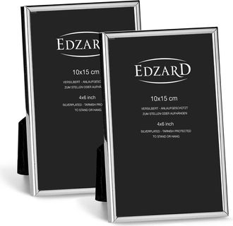 Edzard 2er Set Bilderrahmen Genua für Foto 10x 15 cm, edel versilbert, anlaufgeschützt, mit Samtrücken