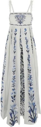 Farm Rio Farm Rio, Femme, Robes, Blanc, Taille: 40 FR Robe Longue &agrave; Encolure Carr&eacute;e et Motif Floral