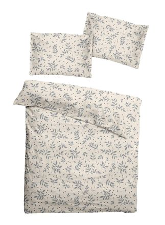 JACK Fein Biber Bettw&auml;sche Baby 2 TLG. 100x135cm Floral Neutrale Natur Wei&szlig; Grau mit Rei&szlig;verschluss