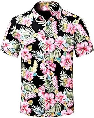 Generic Chemise tropicale amusante des Cara&iuml;bes pour homme - Palmier hawa&iuml;en - Chemise de plage d&eacute;t&eacute; boutonn&eacute;e &agrave; manches courtes - Imprim&eacute; tropical - Tenue de