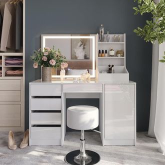 Vicco Schminktisch Sherry, Weiß/Weiß Hochglanz, 128.2 cm 4 Teile