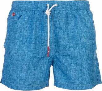 Kiton Homme, Maillots de bain, Bleu, Taille: 2XL Short de bain &agrave; cordon de serrage avec texture hachur&eacute;e