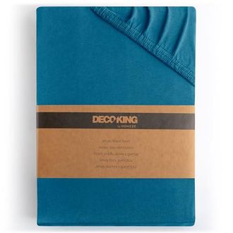 Decoking Drap-Housse 200x200-200x220 cm 100% Coton Peigné Jersey Doux Drap Housse 200x200cm - 200x220cm Bleu Amber