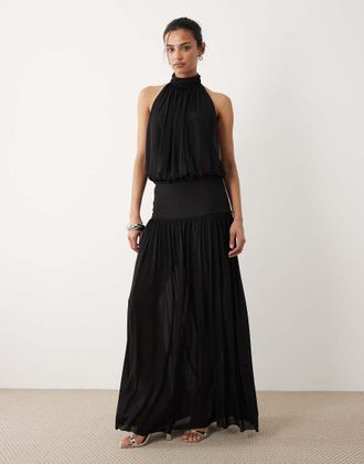 Mango Robe longue dos nu &agrave; taille basse - Noir