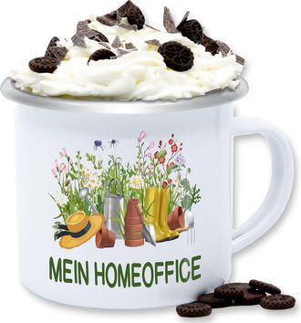 Shirtracer Emaille Tasse Blechtasse - Deko Hobby Geschenk - Homeoffice im Garten - 300 ml - Wei&szlig; Silber - gartentassen g&auml;rtner kaffeetasse g&auml;rtnern becher g&auml;rtne