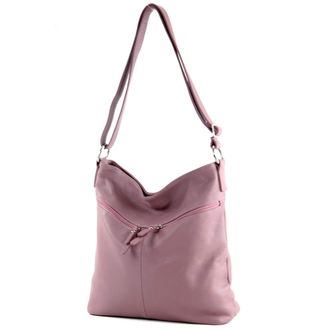 modamoda.de T196 Damen Leder Schultertasche Umh&auml;ngetasche handmade in Italy, Farbe:Altrosa