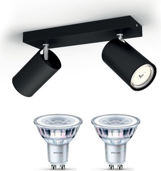Philips Kosipo Einbaustrahler (Schwarz) - Warmwei&szlig; - Deckenspot mit 2 Lichtpunkten - GU10 - Nicht dimmbar