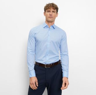 Olymp Langarmhemd OLYMP No. Six, Herren, Gr. 39, N-Gr, bleu, Web, Obermaterial: 100% Baumwolle, sehr schmal normal, 2-Knopf-Manschette, Hemden, Businesshemd