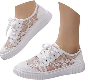 Generic Basket Toile Femme &Eacute;t&eacute; Confortables Tennis Toile Femme en Maille A&eacute;r&eacute;e & Dentelle - Chaussures Plates Confort &agrave; Lacets Antid&eacute;rapant - Baskets D&eacute;contra