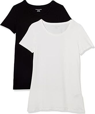 Amazon Essentials T-Shirt Ras-Du-Cou à Manches Courtes, Coupe Standard Femme, Lot de 2, Blanc/Noir, XXL