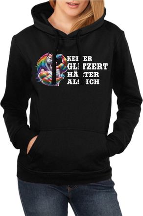 Spass Kostet Frauen Kapuzenpullover Keiner glitzert h&auml;rter als ich Hoodie Lustiges Einhorn Gr&ouml;&szlig;e XS - XXL