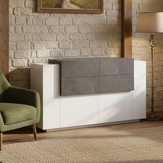 Dmora Kommode Alberto, K&uuml;chen-Sideboard mit 2 T&uuml;ren und 4 Schubladen, Wohnzimmer-Buffet, K&uuml;chen-Sideboard, 100 % Made in Italy, 160 x 45 x 86 cm, gl&auml;nzendes