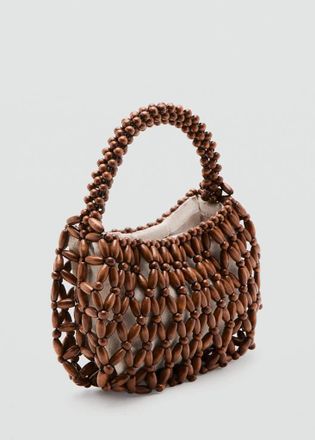 Mango Sac &agrave; main avec perles en bois marron - Femme - Taille unique - MANGO