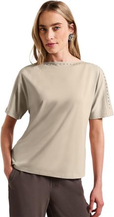 Street One Damen A323328 T-Shirt mit Nieten, Coastal Beige, 40