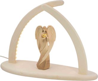 Seiffener Volkskunst | LED Spitzbogen Weihnachtsbogen Weihnachtsdeko | Schwibbogen Lichterbogen Fensterbeleuchtung aus dem Erzgebirge | 43x33 cm | Engel