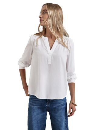 Street One Damen A345112 Tunika Bluse In Unifarbe, Off White, 46 EU