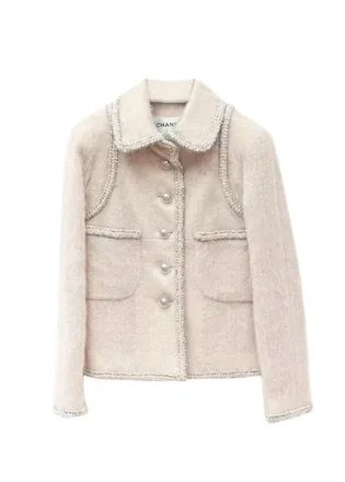 Chanel Beige Wool Jacket with Pearl Button Detail Size S